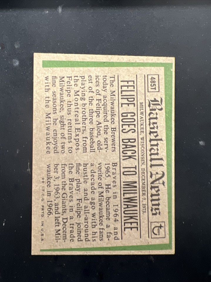 1974 Topps Traded - FELIPE ALOU #485 T - Milwaukee Brewers | eBay