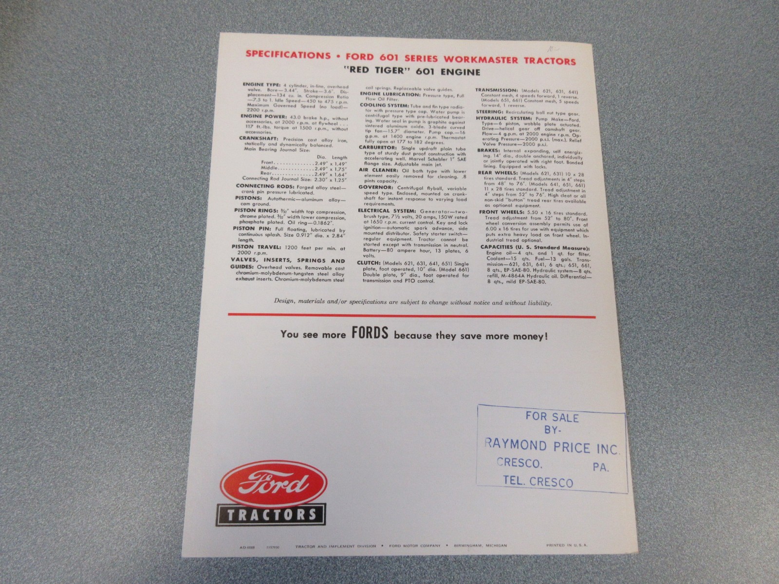 Ford 601 Powermaster Tractors Brochure | eBay