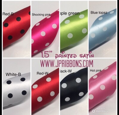 1.5" Dots Satin Printed Ribbons- 1, 5, 8 yards- 8 COLORS | eBay