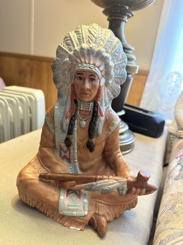 Vintage Universal Statuary Native American Indian Chief Peace Pipe ...