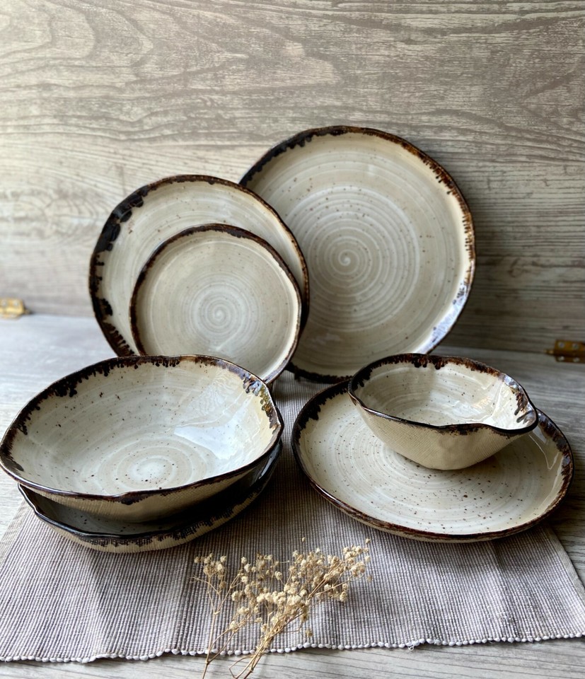 Rustic Ceramic Dinnerware Set Stoneware Dinner Cereal Pasta Salad Plate ...