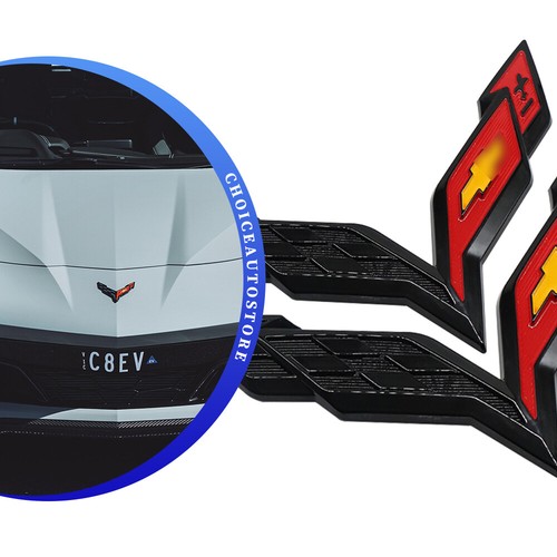 2PCS 3D GLOSS BLACK FOR C7 2014-2019 Front&Rear Emblem Badge Cross Flag ...