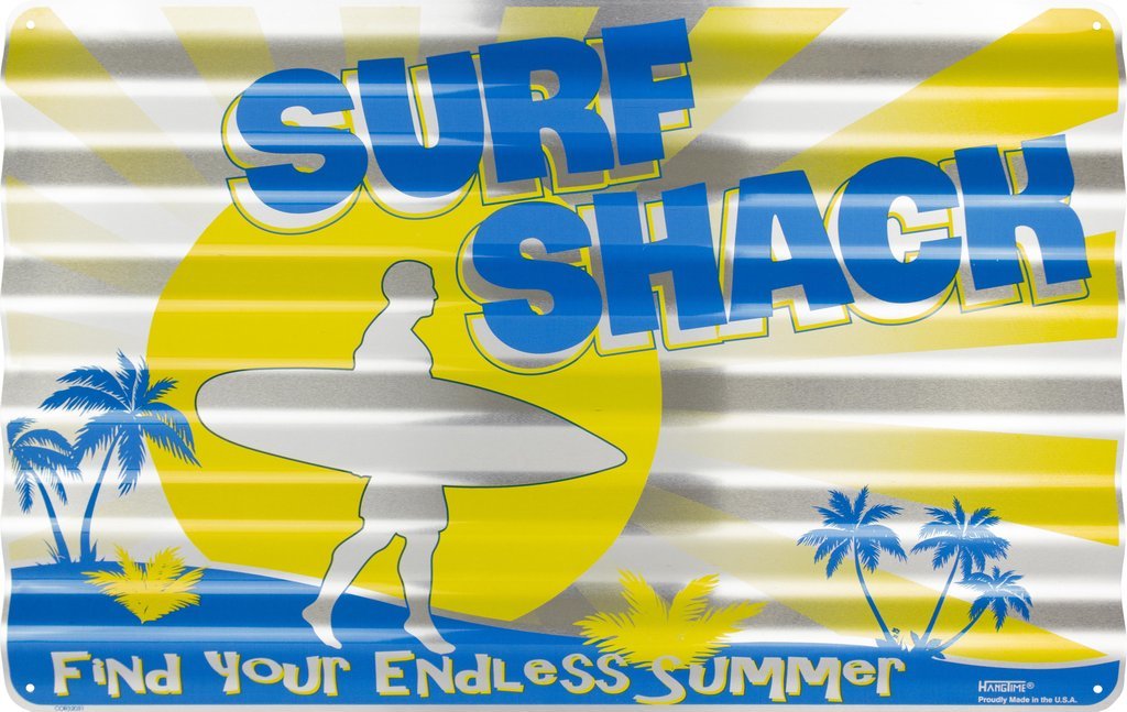 SURF SHACK CORRUGATED METAL SIGN 18X12" TIN RETRO MANCAVE ENDLESS ...
