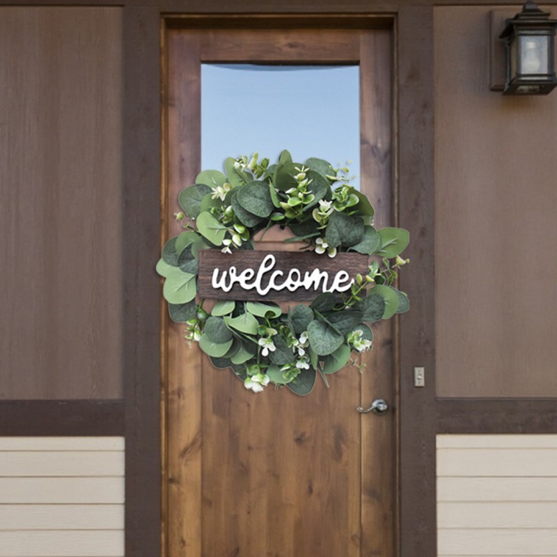 Aritificial Eucalyptus Wreath Welcome Sign Front Door Garland Handcraft ...