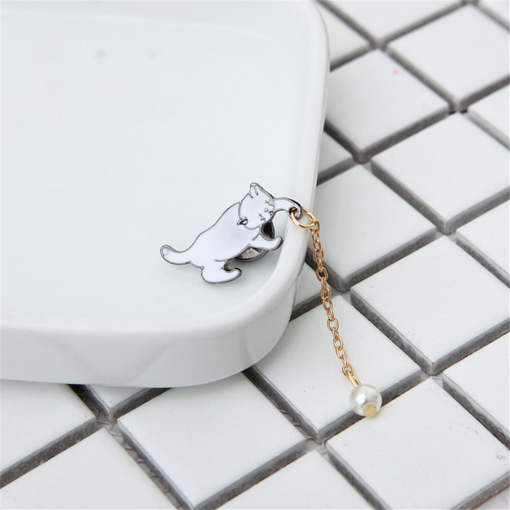 1pc lovely cat catch ball enamel pins brooch pearl badges Animal ...