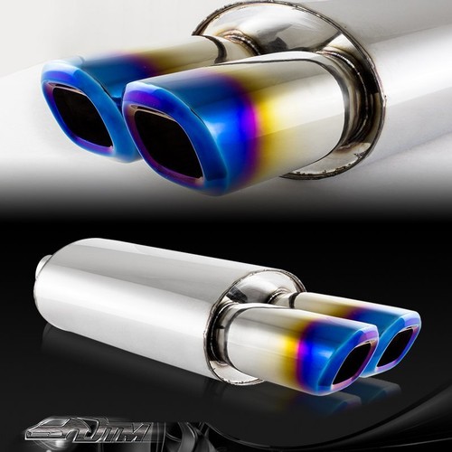 Universal 3" Remis Style Dual Titanium Burnt Tip T304 Exhaust Muffler 2 ...