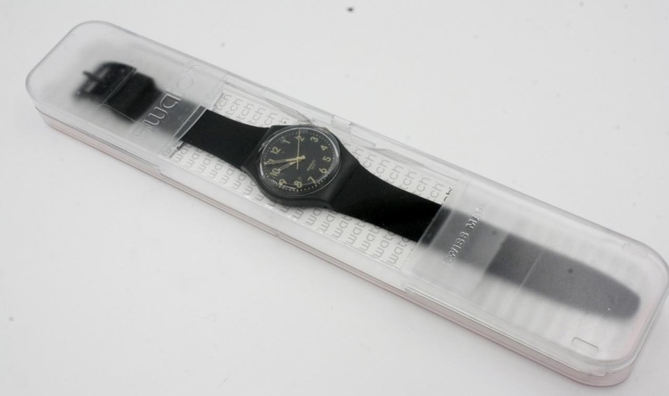 New Swiss Swatch Classic Golden Tac Black Silicone Watch 35mm GB274 $75 ...