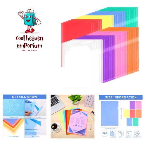 Durable A4 Plastic Sleeve Folders - 200 Count Assorted Colors for ...