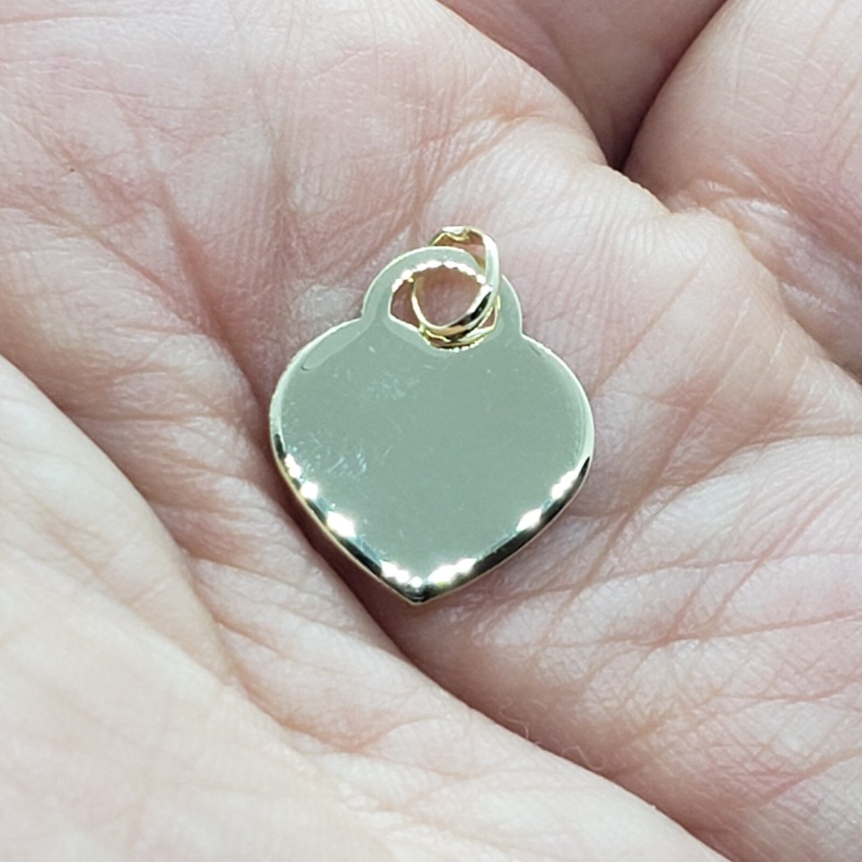 14K Gold Plain Simple Heart Pendant Disc Pendant Charm 13.5mmX16mm / 1 ...