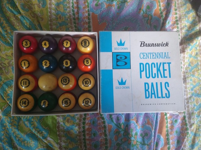 NOS 60s Vintage Brunswick Centennial Gold Crown Pocket Balls Pool ...