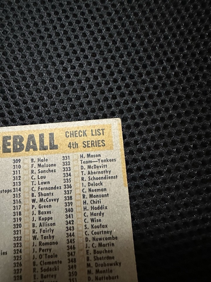 1960 Topps - #332 New York Yankees Team Card 4th Series Check List | eBay