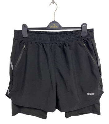 Arsuxed Men's Deep Black Elastic Waist Snug Pull-On Running Shorts Size ...