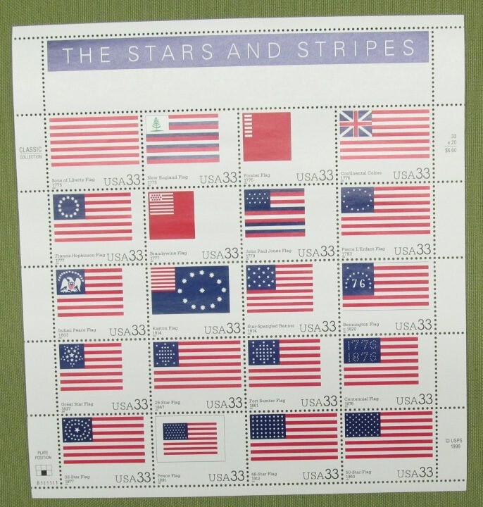 Three Sheets x 20 = 60 THE STARS AND STRIPES 33¢ US Postage Stamps. USA ...