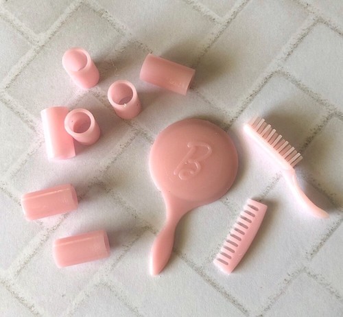 Vintage Barbie Pink Vanity Set--Comb, Brush & Mirror--Plus 7 Plastic ...
