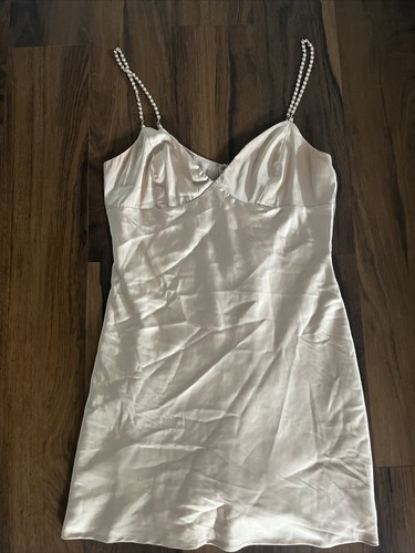 Urban Outfitters UO Ada Chain-Strap Satin Mini Dress Medium Beige Champagne | eBay