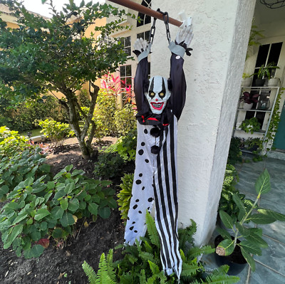 Spirit Halloween Animated Hanging Creepy Clown Prop Talking Lights Up 5 ...