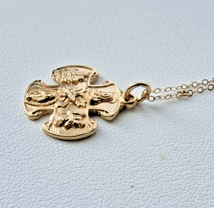 CREED SOLID YELLOW GOLD CAHTOLIC FOUR WAY CROSS NECKLACE 3.6 gram | eBay