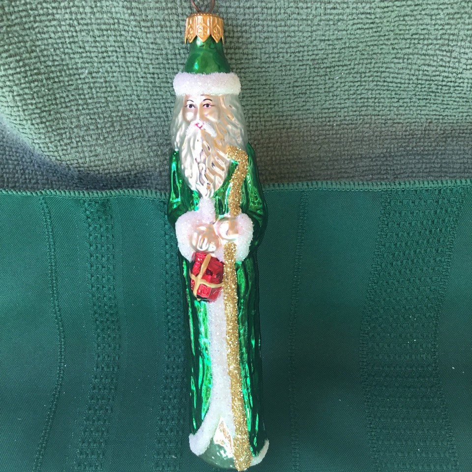 Calik Gallery Thin Santa Blown Glass Ornament w/Glitter Handmade ...