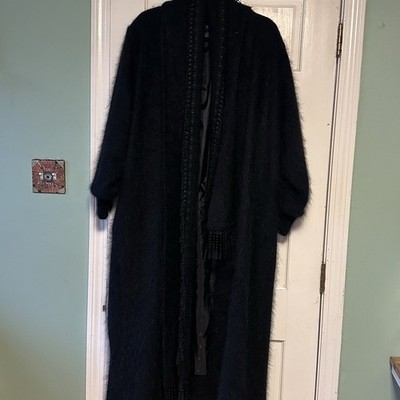 Venesha Black Angora Mob Wife Luxe Glam Vintage Sweater Coat w/ Scarf ...