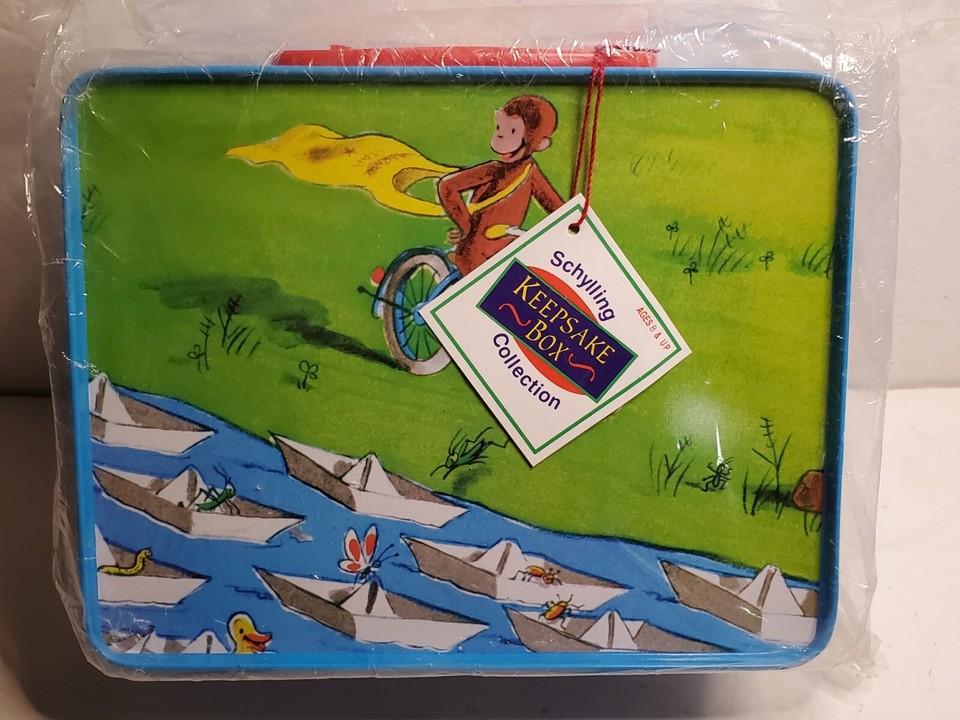 Vintage Curious George Metal Lunch Box, Schylling, 1997, blue sky ...