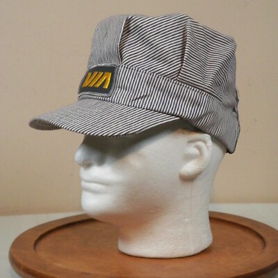 Vintage Via Railroad Engineers Cap Victory Canada Adjustable Pinstripes ...