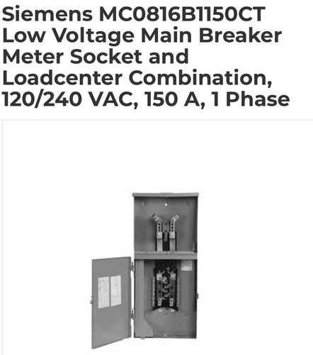 (C) SIEMENS MC0816B1150CT Meter Load Center 150A 8 Spaces 16 Circuits ...