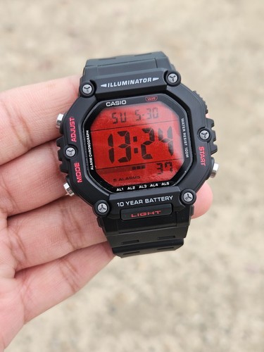 "Custom Red Display Casio AE-1600H Illuminator Watch – 100M WR, 10-Year ...