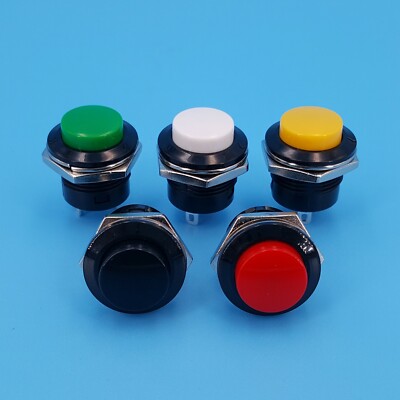5Pcs 5 Colors Honyone PB02 16mm Momentary OFF-MOM 2Pin SPST Push Button ...