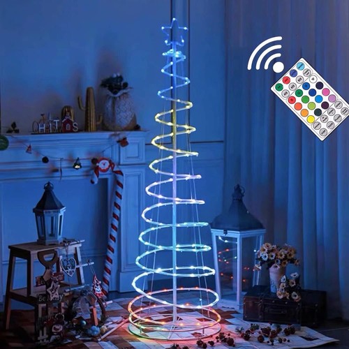 6Ft Christmas Tree Light RGB Spiral Rope Light Tree with Remote Party ...