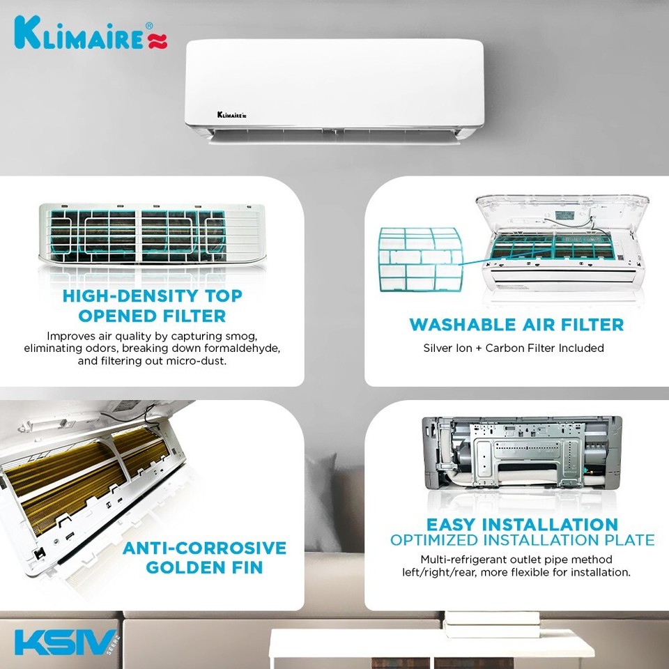 Klimaire 12,000 BTU 21.4 SEER2 Ductless Mini-Split Heat Pump Air ...