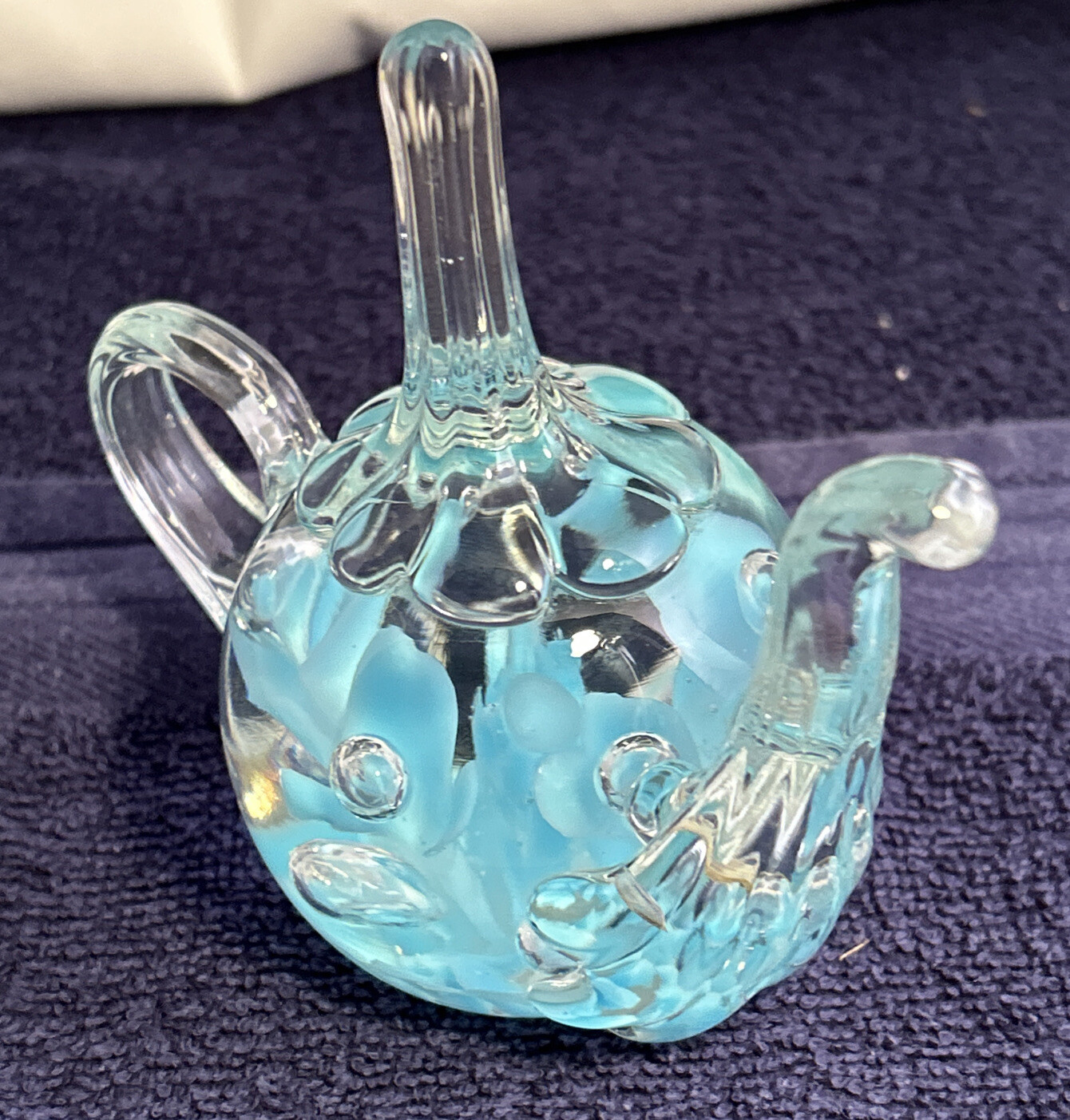 Joe Rice St Clair Blown Glass Tea Pot Paperweight Ring Holder Blue ...