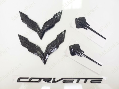 5PC Front Rear Stingray Corvette Letter Black Crossed Flags 2014-19 C7 ...