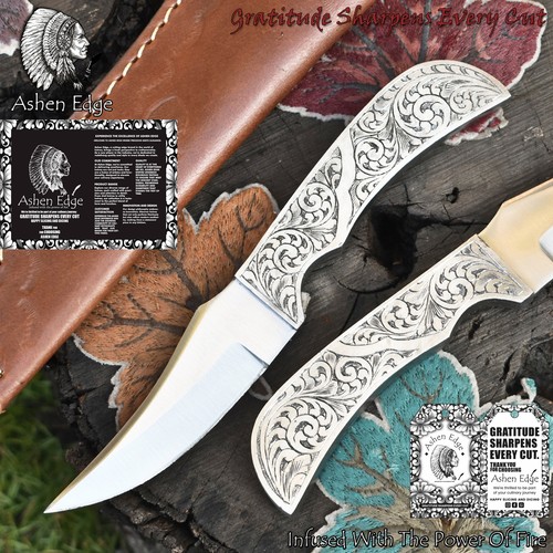 Ashen Edge Hand Forged Skinner Knife Engraved ATS-34 Steel D2 Tool ...