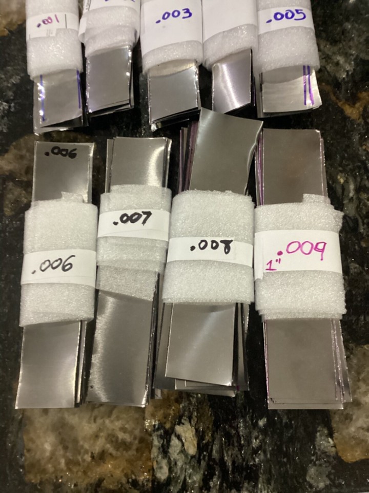 9 ASSORTED SIZES of PRECISION BRAND STEEL SHIM STOCK (FROM .001 To .009 ...