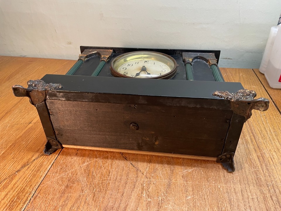 Antique Sessions Black Solid Wood 4 Pillar Mantle Clock Repair Restore ...