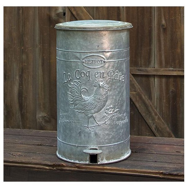 Primitive Rustic Farmhouse Country Style Metal Rooster Trash Bin ...