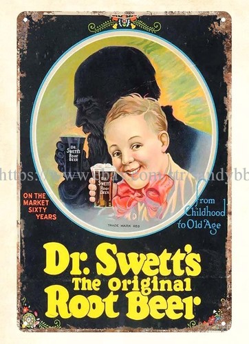 home kitchen wall lodge cafes 1920s Dr Swett's root beer metal tin sign ...