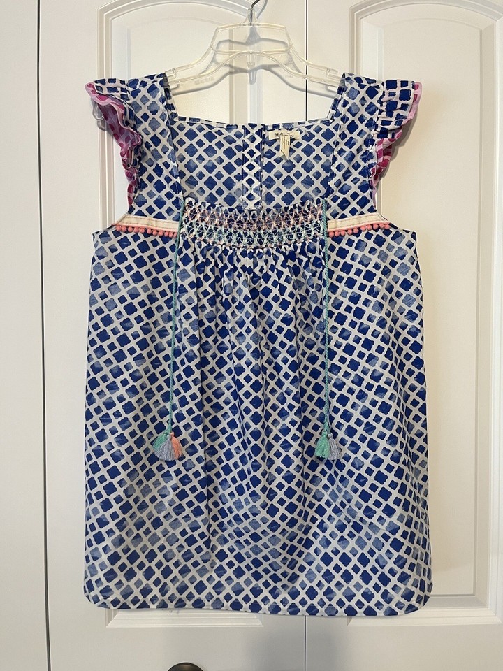 Matilda Jane MED Wandering Waters Tank Blouse Blue Flowy Tassel Boho ...