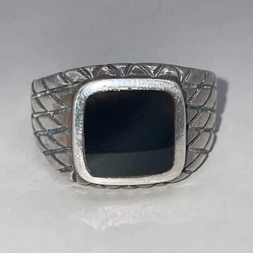 Square Onyx Inlay Textured Sterling Silver Signet Ring Size 8.5 (7.7g ...