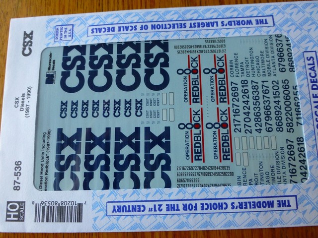 HO Microscale Decal 87-536 CSX Diesel Locos (Post 9/4/87) w/ Operation ...