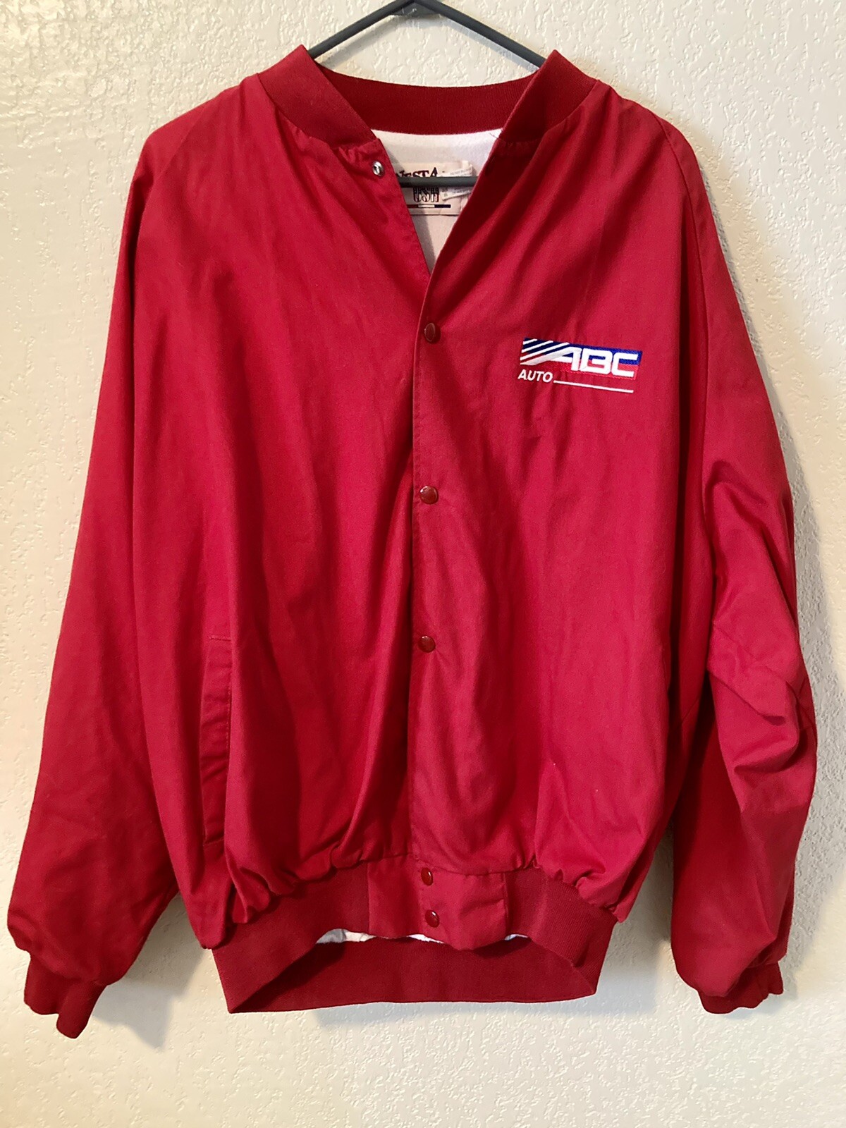 Vintage ABC Auto Logo Red Jacket Bomber Baseball West… - Gem