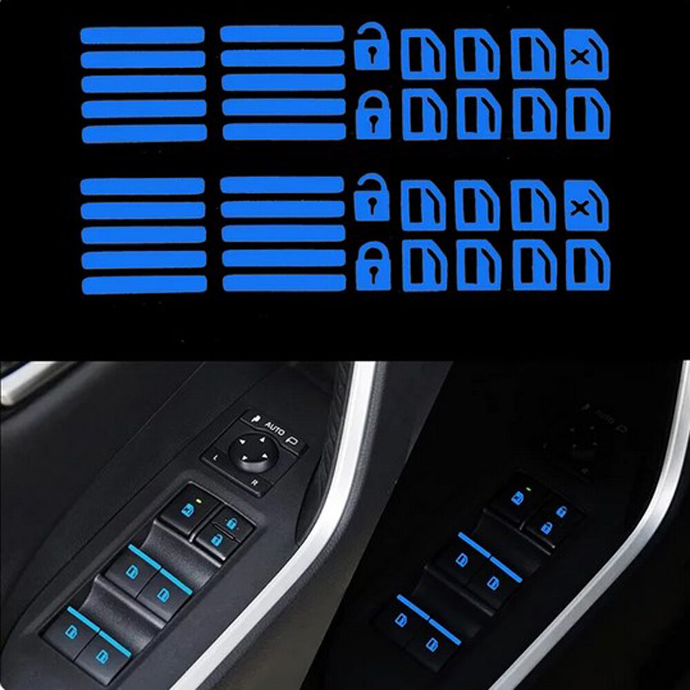 2 Sheet Luminous Blue Car Interior Window Door Switch Sticker Car ...