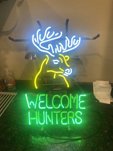 Welcome Hunters Deer Stag Buck 20"x16" Neon Light Sign Lamp Club Gift ...