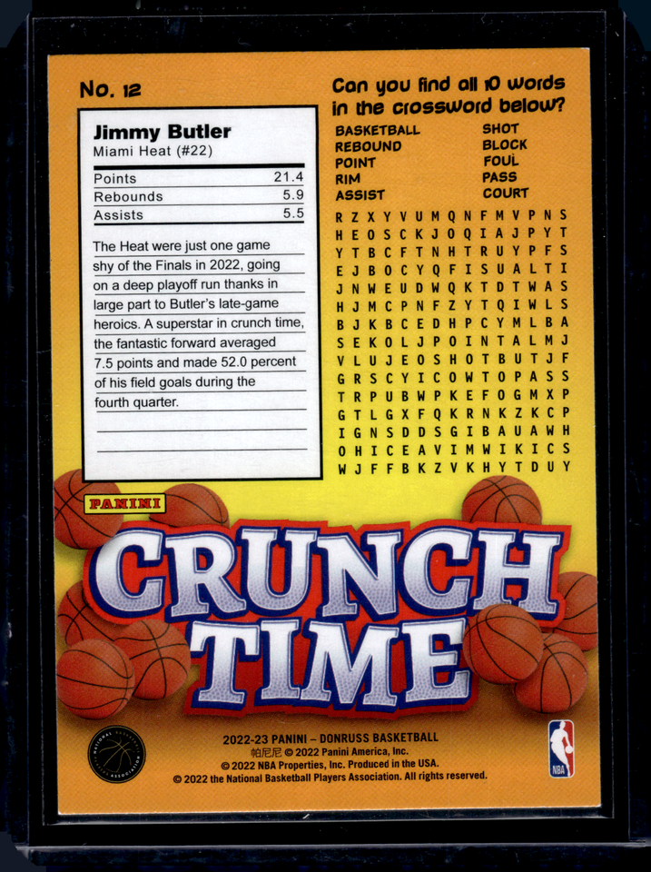 PANINI DONRUSS 2022-2023 JIMMY BUTLER MIAMI HEAT CRUNCH TIME 12 | eBay UK