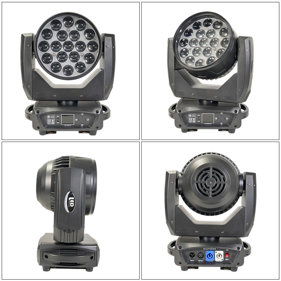 2PCS 19X15W Zoom Wash Beam Light with Flight Case RGBW Moving Head ...
