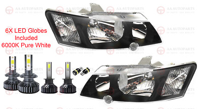 Black Headlights Pair + Full Set LED Globes For Holden Commodore VY SS ...