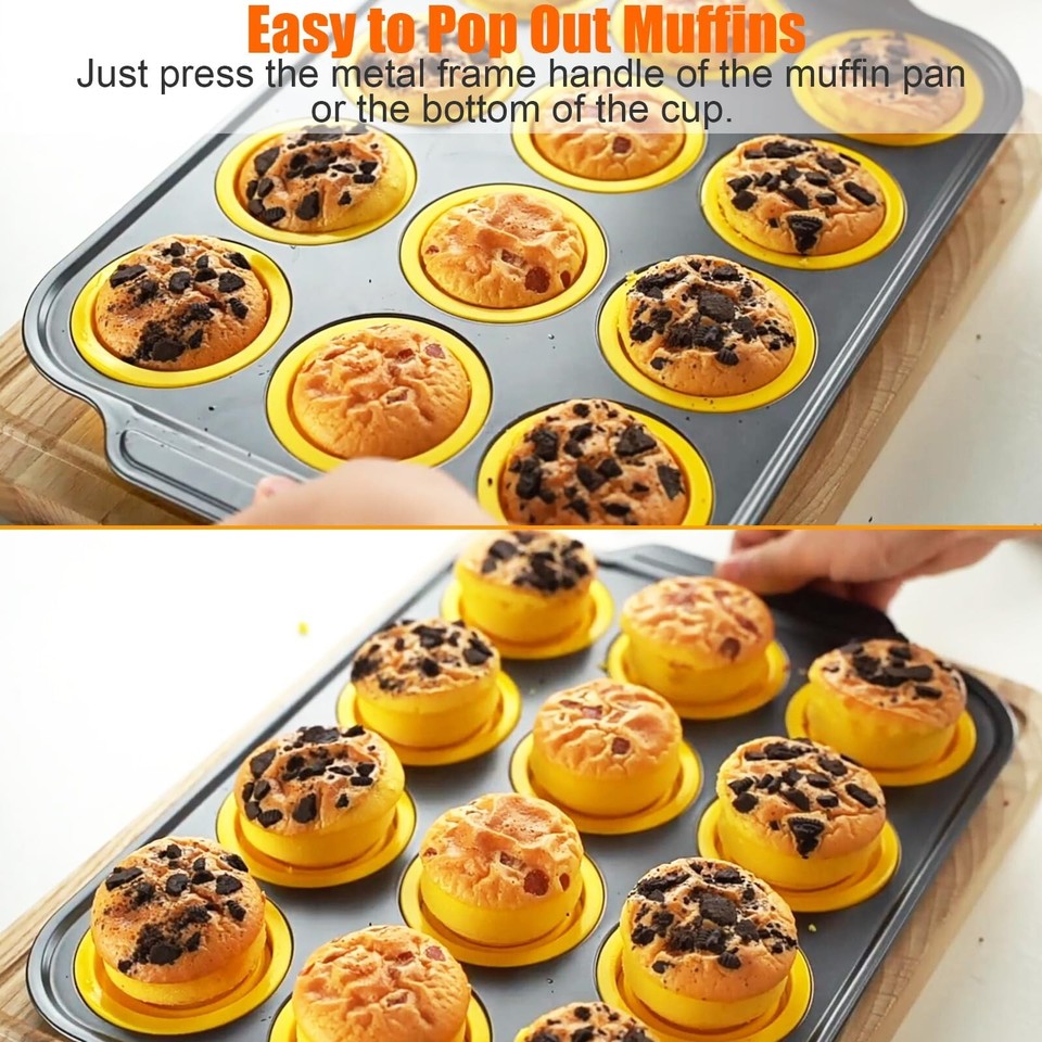 Silicone Muffin Pan, 12 Cups Mini Muffin Pans with Metal Frame Nonstick ...