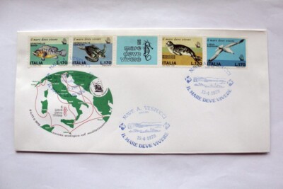 CARTOLINA COMMEMORATIVA IL MARE DEVE VIVERE NAVE A.VESPUCCI TOULON 1978 ...