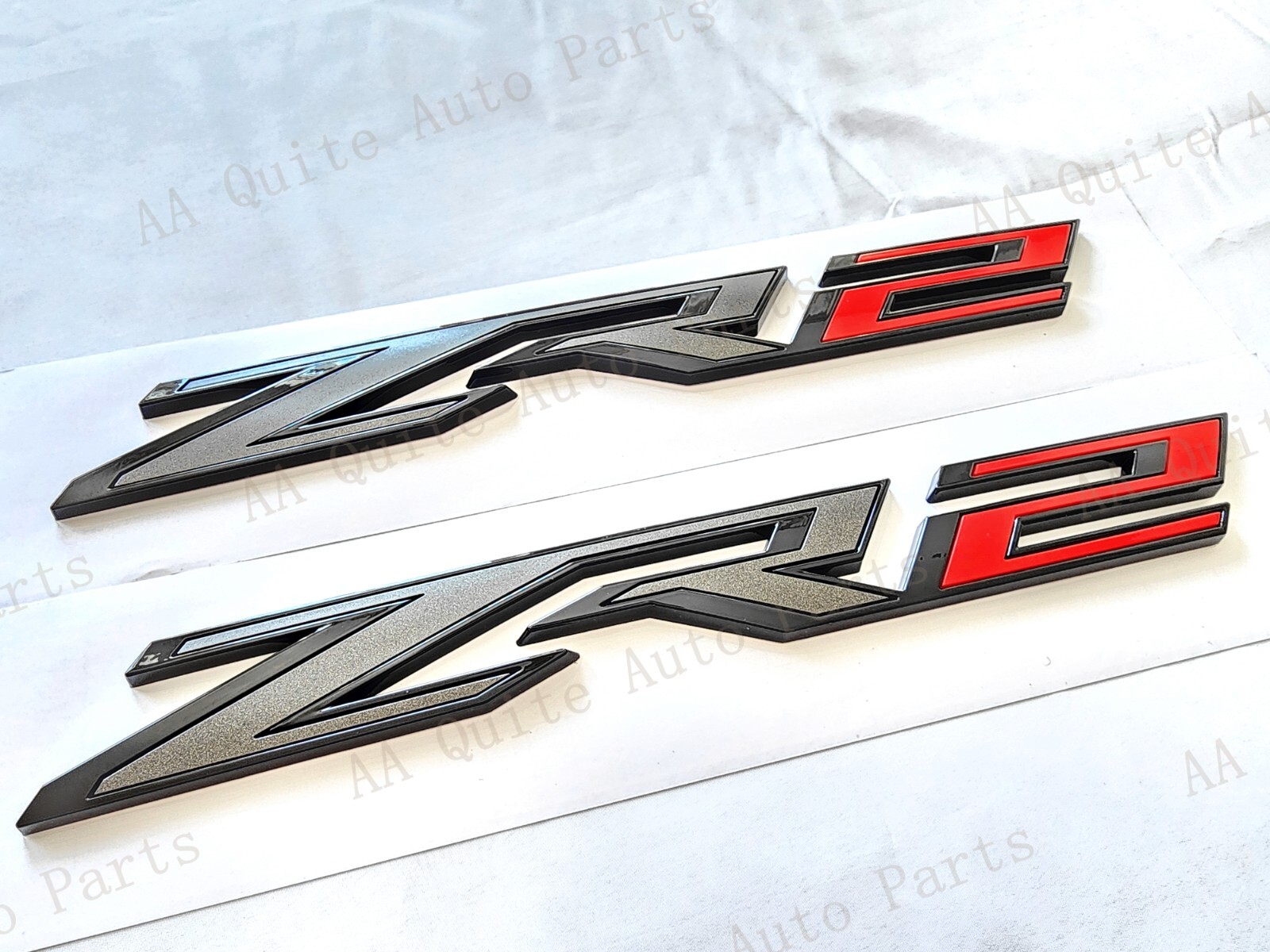 2PCS Gloss Black Red Fender ZR2 Emblem Badge Fit 2022-2024 Chevy ...