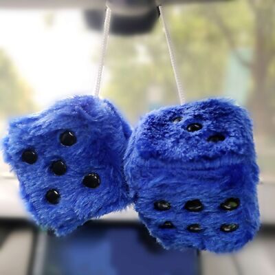 Royal Blue Fuzzy Plush Dice Retro Square Plush Hanging Mirror Fuzzy ...